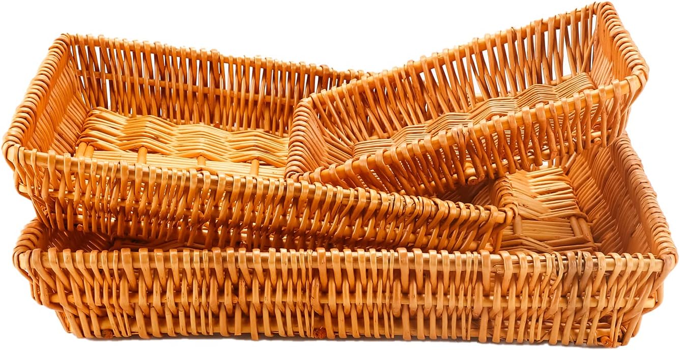 Amazon.com: CINWEN Set of 3 Rattan Serving Tray, Rectangular Woven Tray ...