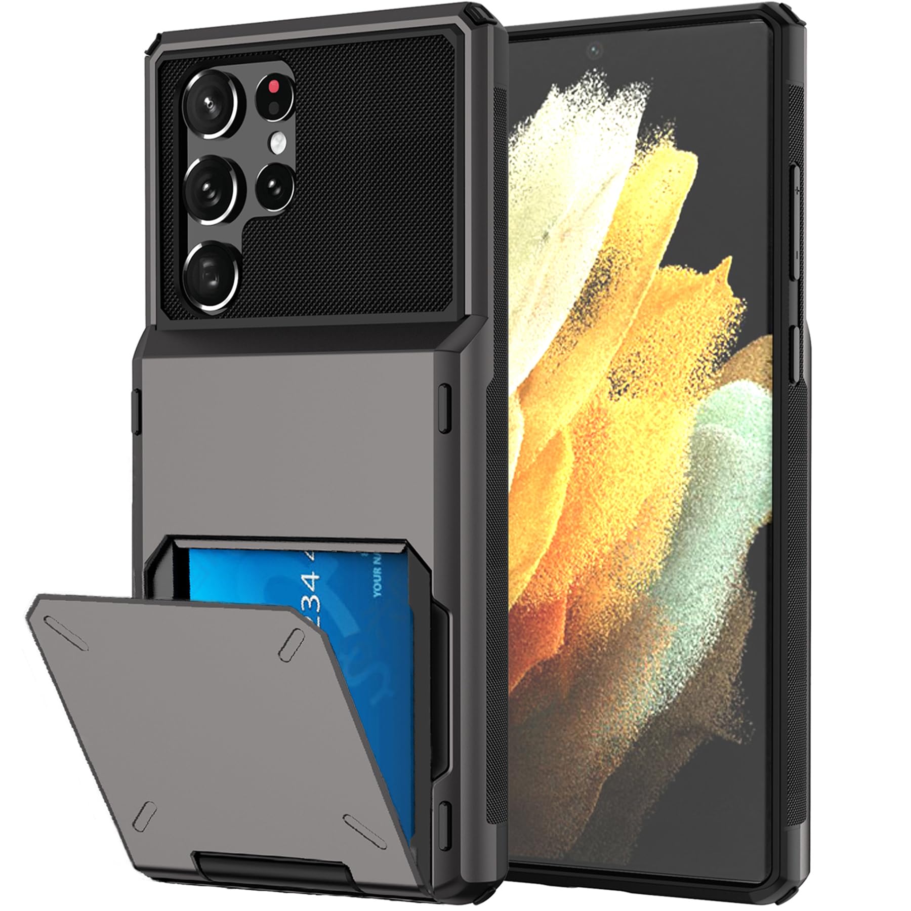 for Samsung Galaxy S22 Ultra Case with Card Holder[Store 5 Cards]Wallet ...