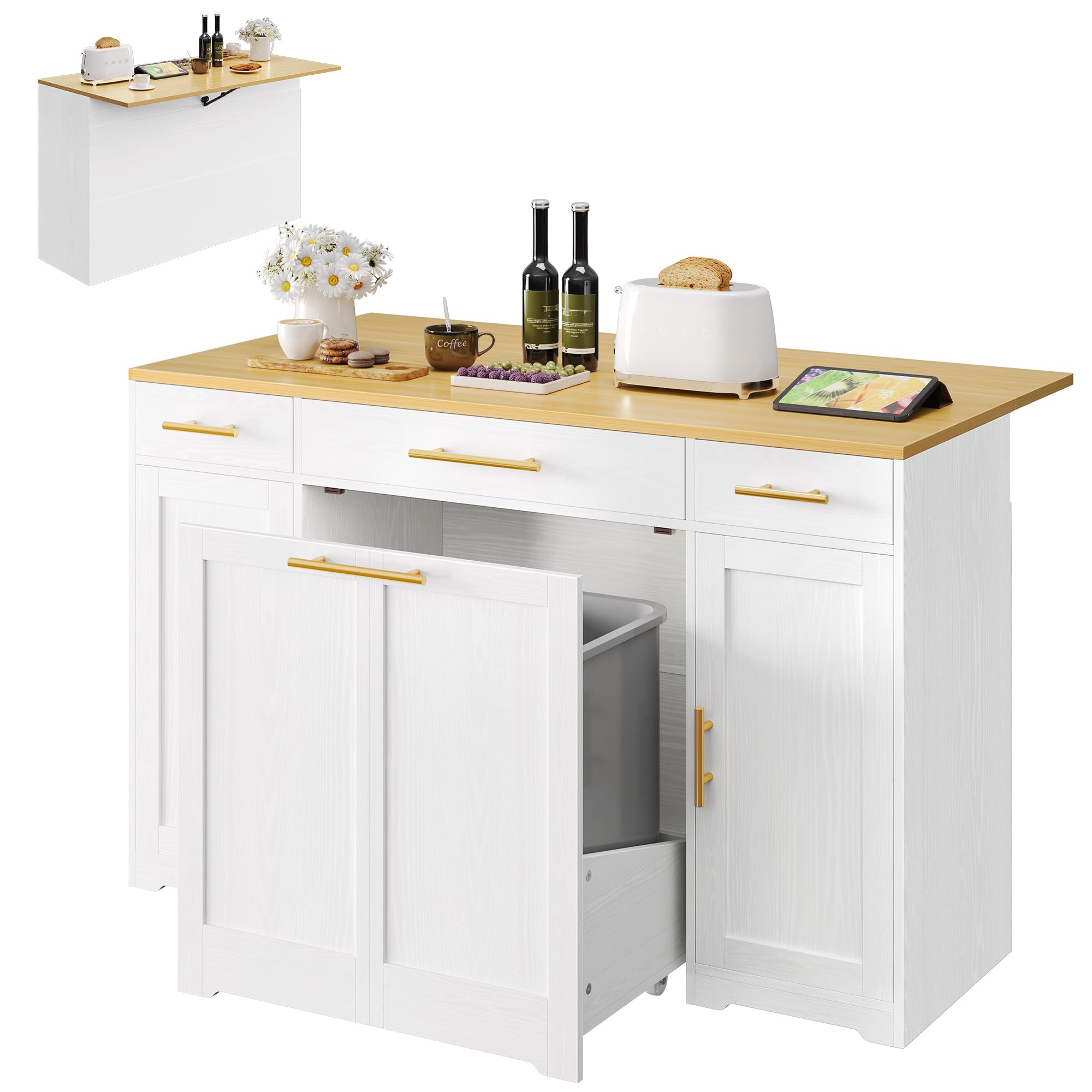 Snapklik.com : YITAHOME 55 Inch Drop Leaf Kitchen Island