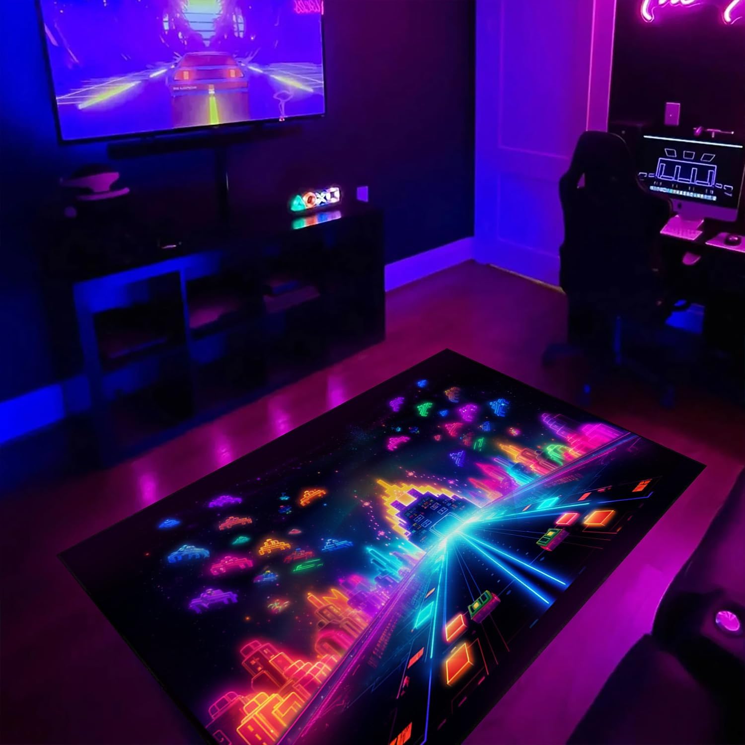 Amazon.com: Retro Space Invaders Background Arcade Rug, Arcade Carpet ...