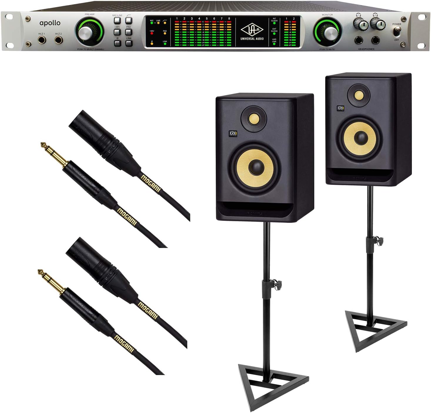 Universal Audio Apollo FireWire, (2) KRK RP5G4 Monitors, Monitor Stands ...