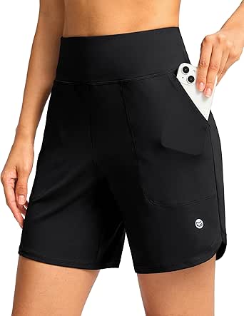 Amazon.com: G Gradual Women's Athletic Shorts 6" High Waisted Stretchy ...