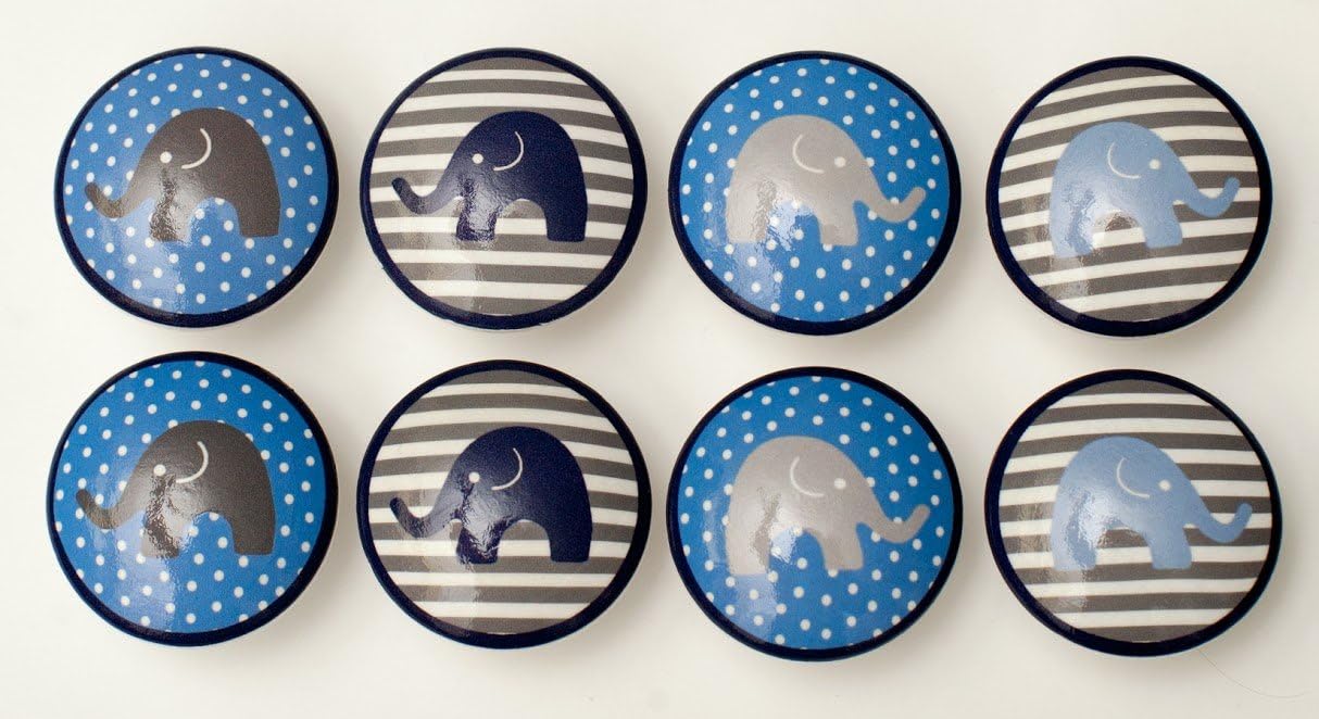 Set of 8 Grey and Blue Elephant Dresser Drawer Cabinet Knobs - Amazon.com