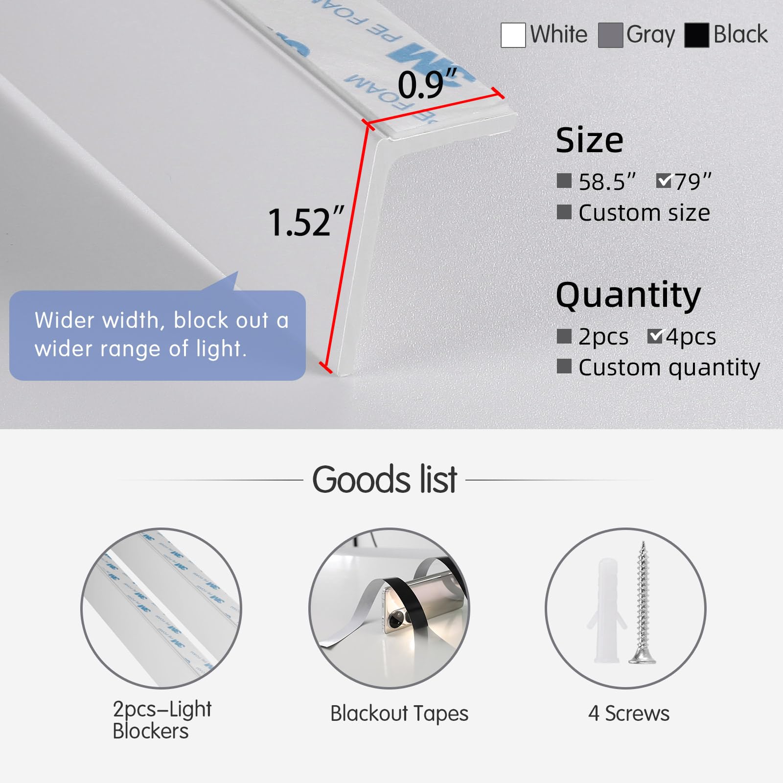 ZSTARR Blackout Light Blockers Side Tracks,PVC Light Blockers for ...