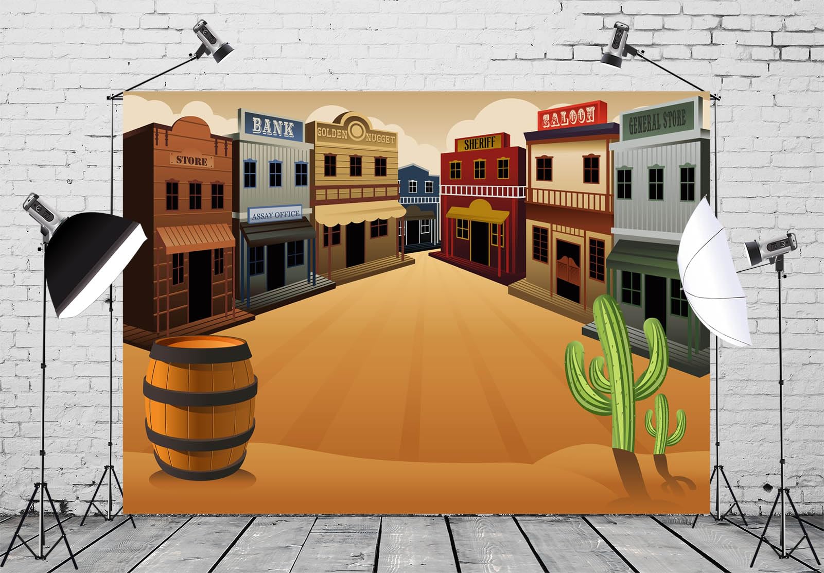 Western Town Backdrop Cartoon Wild West Town Design Circle Sailboard