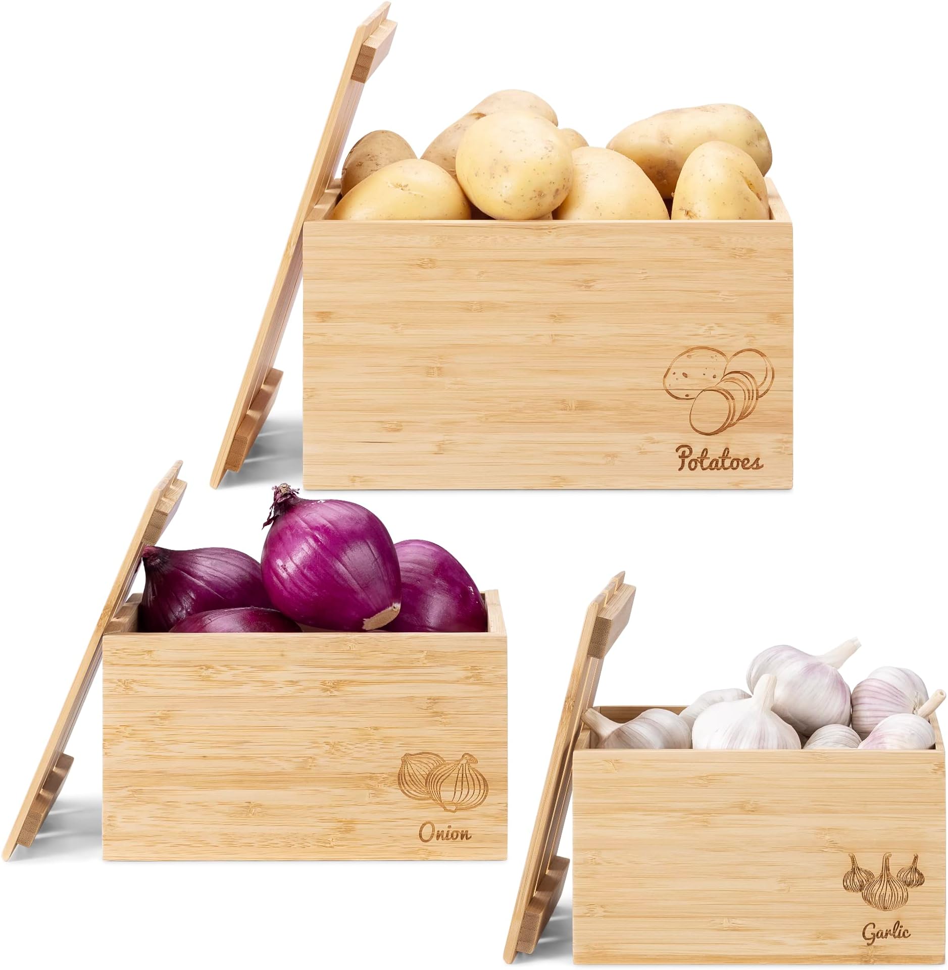 Amazon.com - Navaris Bamboo Stackable Potato Onion & Garlic Storage ...