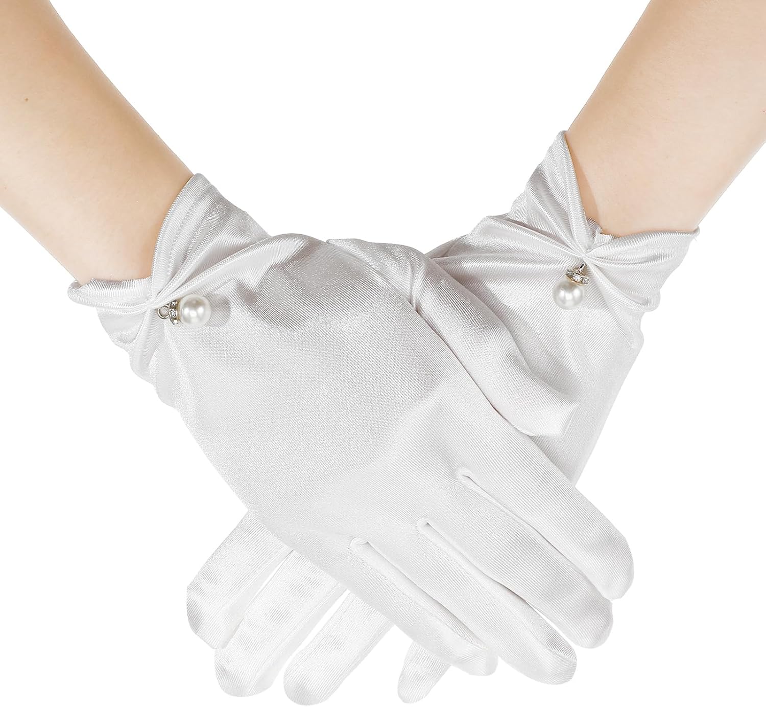 Amazon.com: LXUEJIE White Short Gloves for Women, Bridal Short Gloves ...