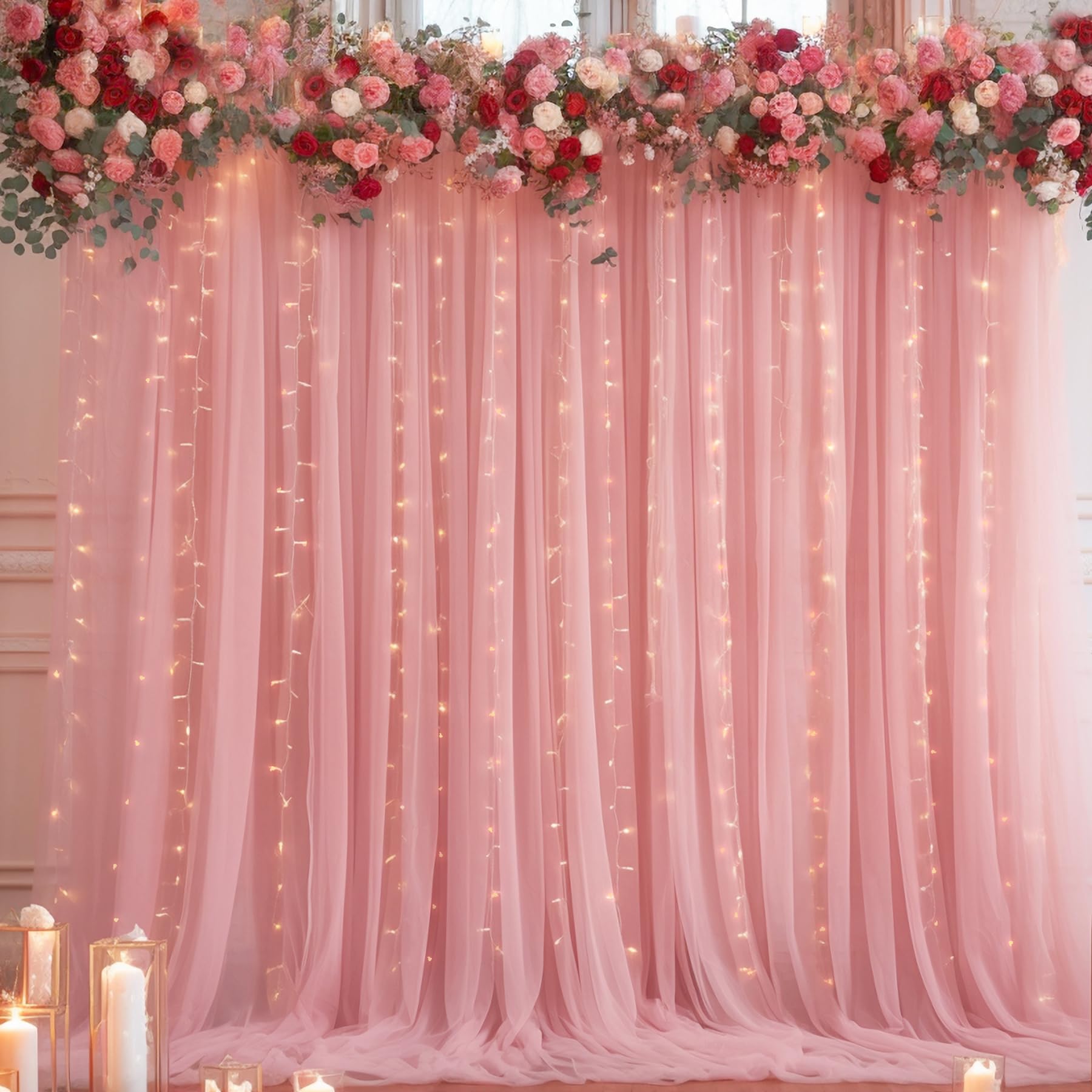 Amazon.com: 10ft x 10ft Dusty Rose Backdrop Curtain Panels with Lights ...