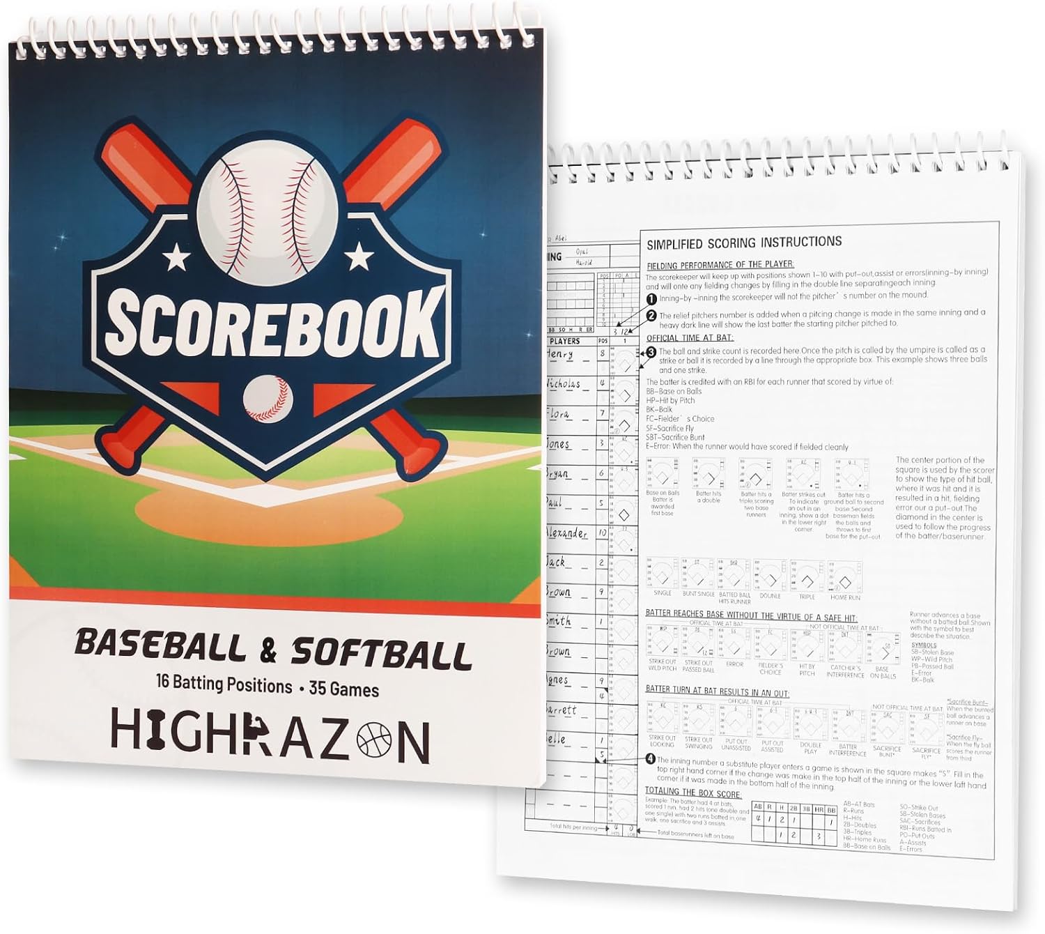 HIGHRAZON Baseball and Softball Scorebook, 35 Games Score Keeping Book ...