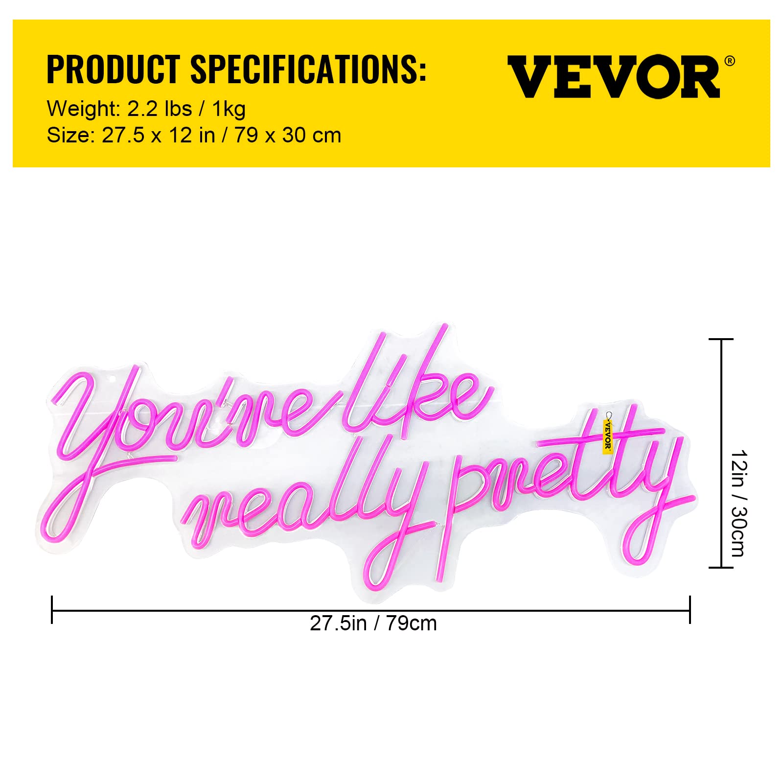 VEVOR You're Like Really Pretty Neon Sign, 27.5" x 12" Pink LED Neon ...