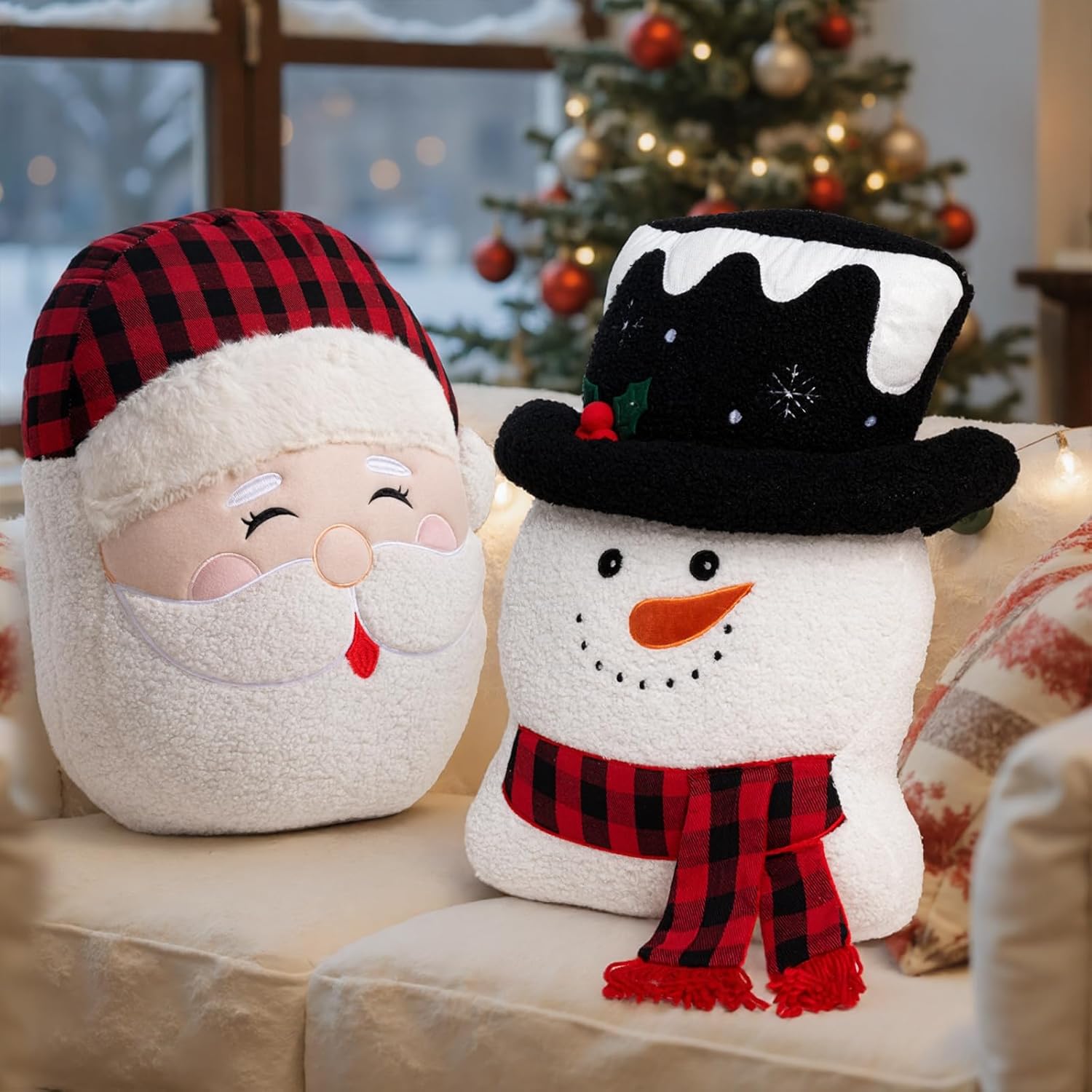 Lanpn Christmas Santa Snowman Throw Pillows Set of 2, Christmas ...