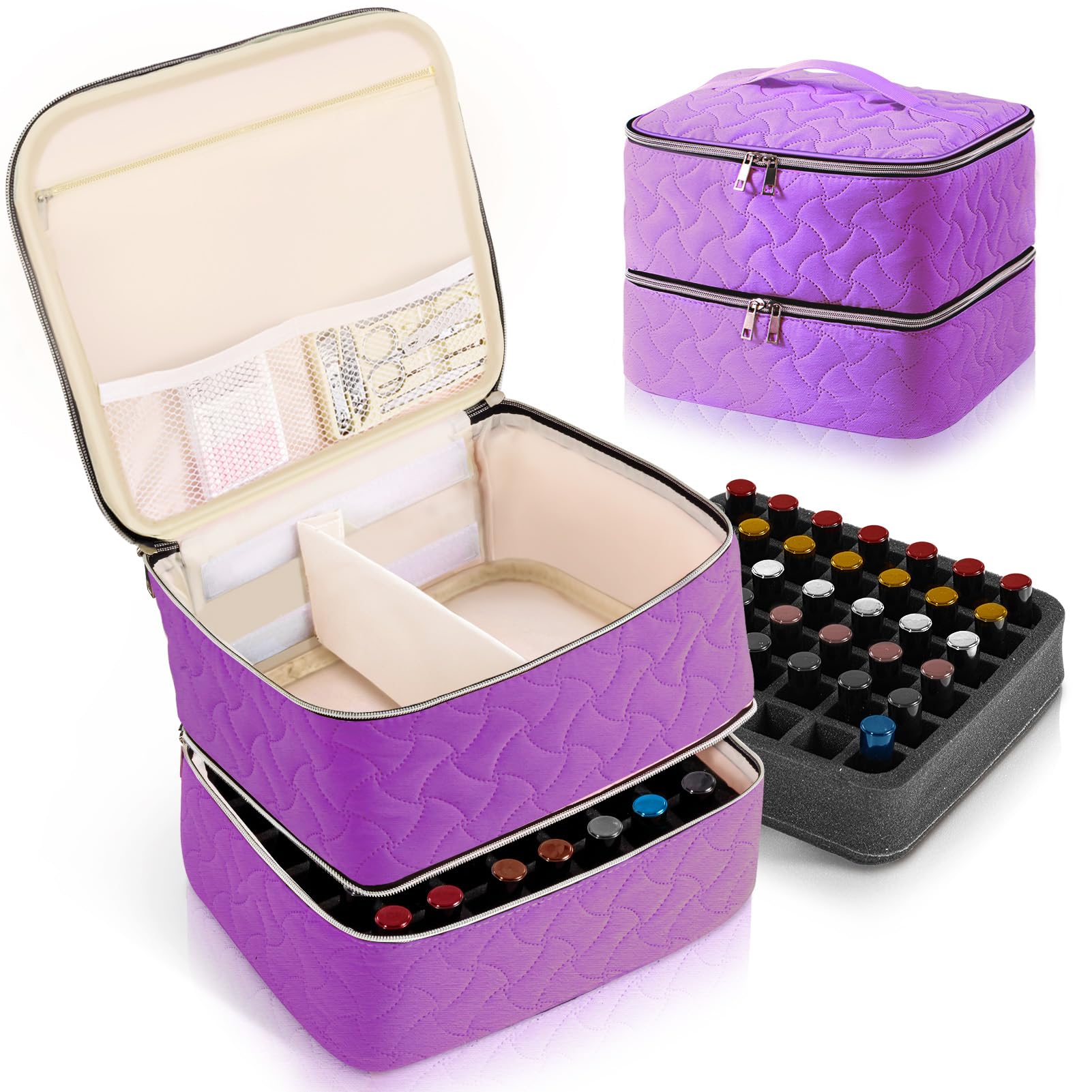 Nail Polish Organizer Case Holds 42 Bottles (15ml/0.5 fl.oz), Double ...