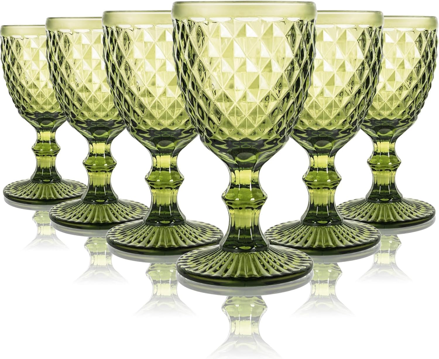 Green Vintage Wine Glasses Set of 6, 10 OZ Colored Glass Water Goblets ...