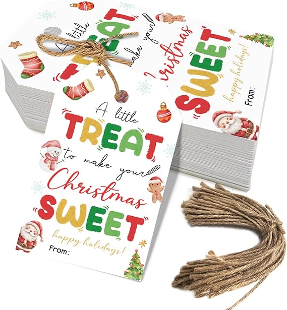 Amazon.com: 50pcs Christmas Treat Tags with String, Christmas Holiday ...