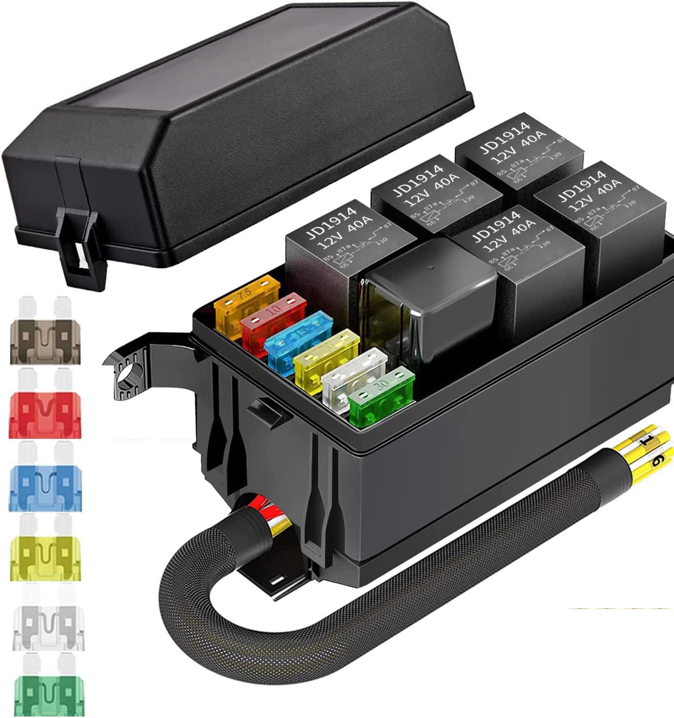 Gebildet 12V Relaiskast en Zekering met 5pcs 5-pin JD1914 40A Relais en ...
