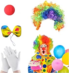 Clown Costume Set Of 4 Pieces, Wig Clown Costume Clown Bow Clown Nose ...