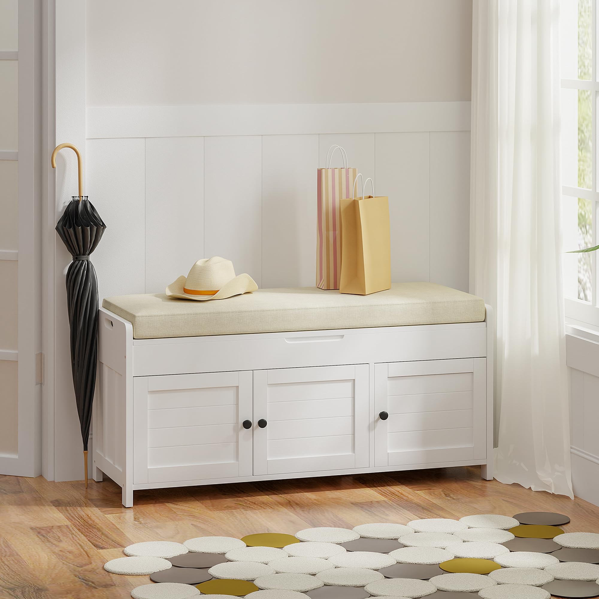 Amazon.com: LOVMOR 32" Storage Bench for Entryway, Shoe Bench with ...