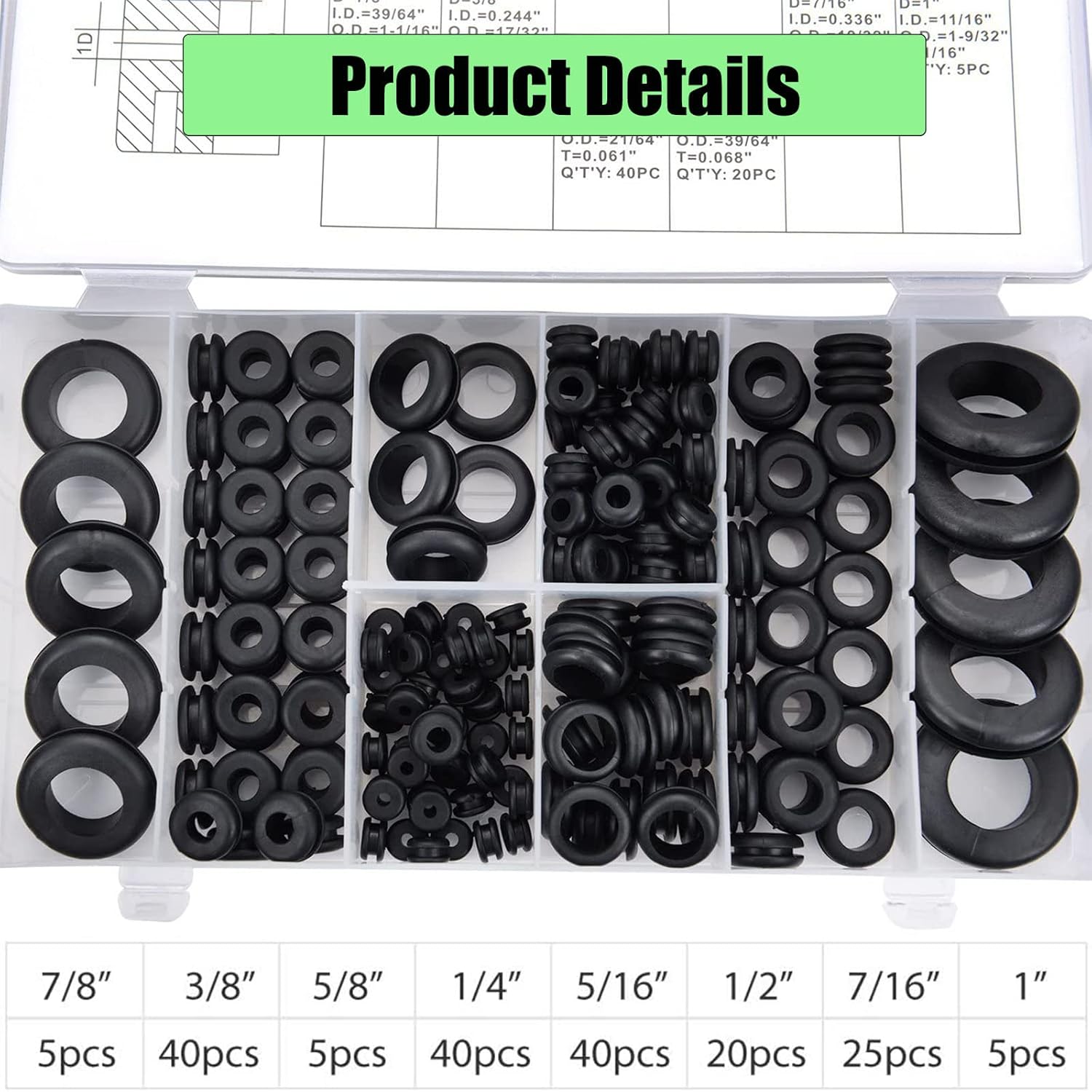 Rubber Grommet 180PCS Electrical Conductor Seal Rubber Cable Grommet ...