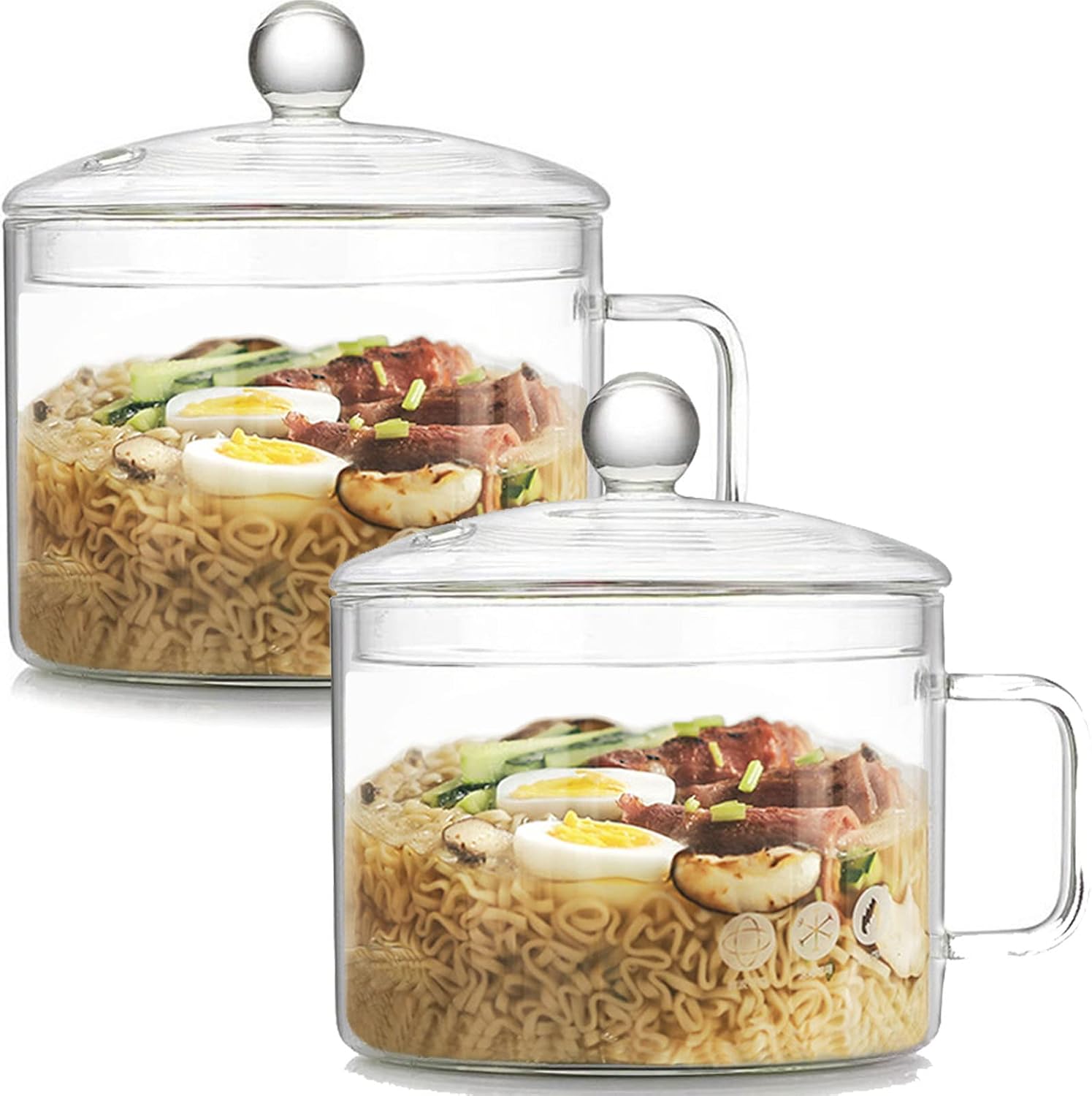 Amazon.com | WMM 2 Pcs Glass Pasta Noodles Bowl with Lid and Handle ...