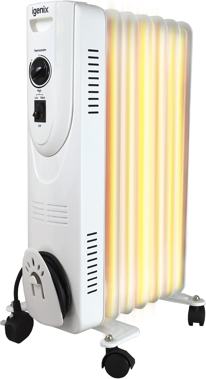 Igenix IGHO02615W 1.5kW Oil Filled Radiator Electric Heater – 7 Fins ...