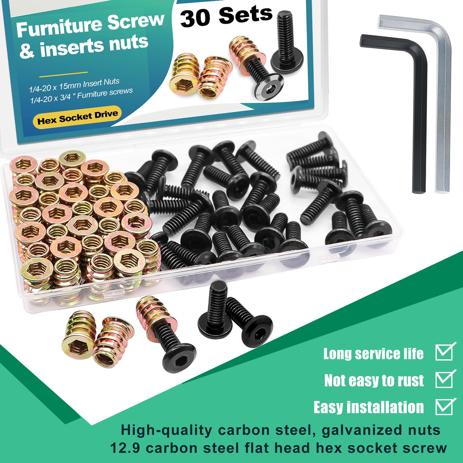 Snapklik.com : Twidec/30 Sets 1/4-20x15mm Threaded Inserts For Wood ...