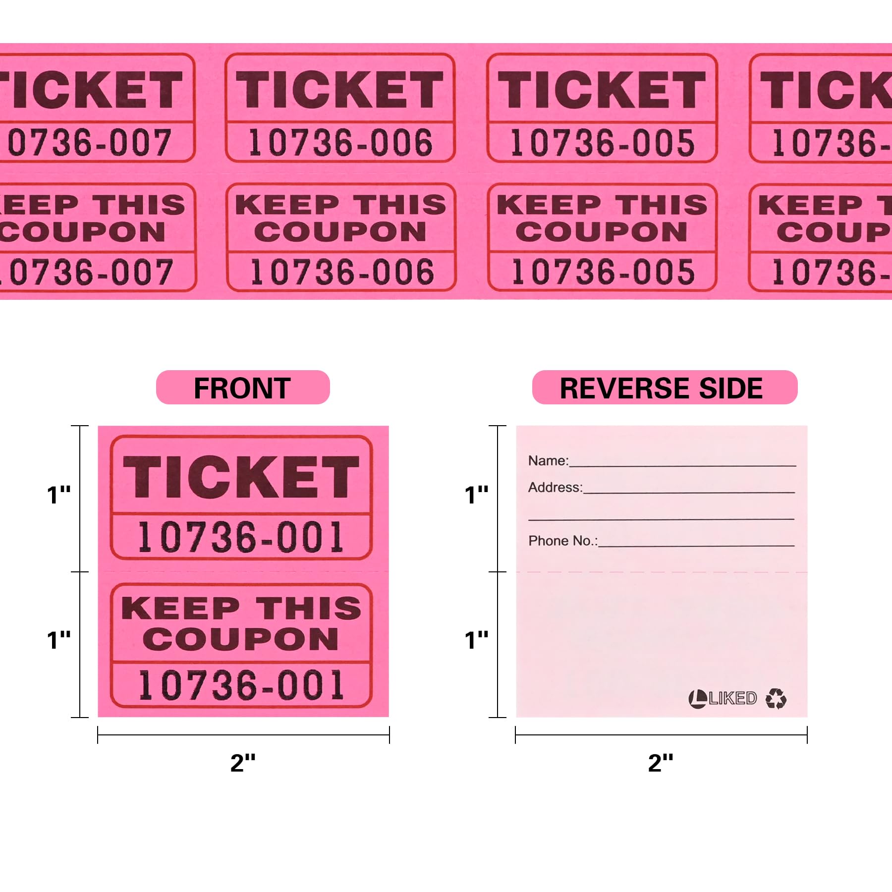 Snapklik.com : 1000 Raffle Tickets,Neon Pink,Self Adhesive,Double Rolls ...