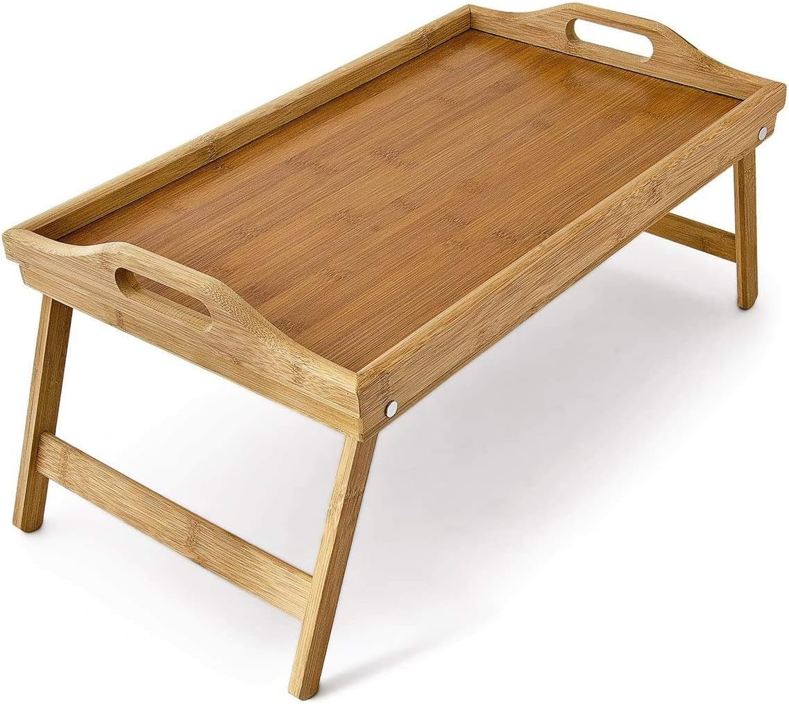 Relaxdays Bamboo Wooden Breakfast in Bed Tray, 50 x 30 x 23 cm Serving ...