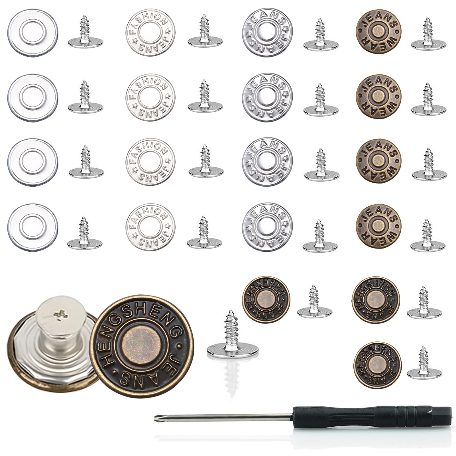 17MM Jean Buttons for Loose Jeans, No Sew Jean Buttons Replacement for ...