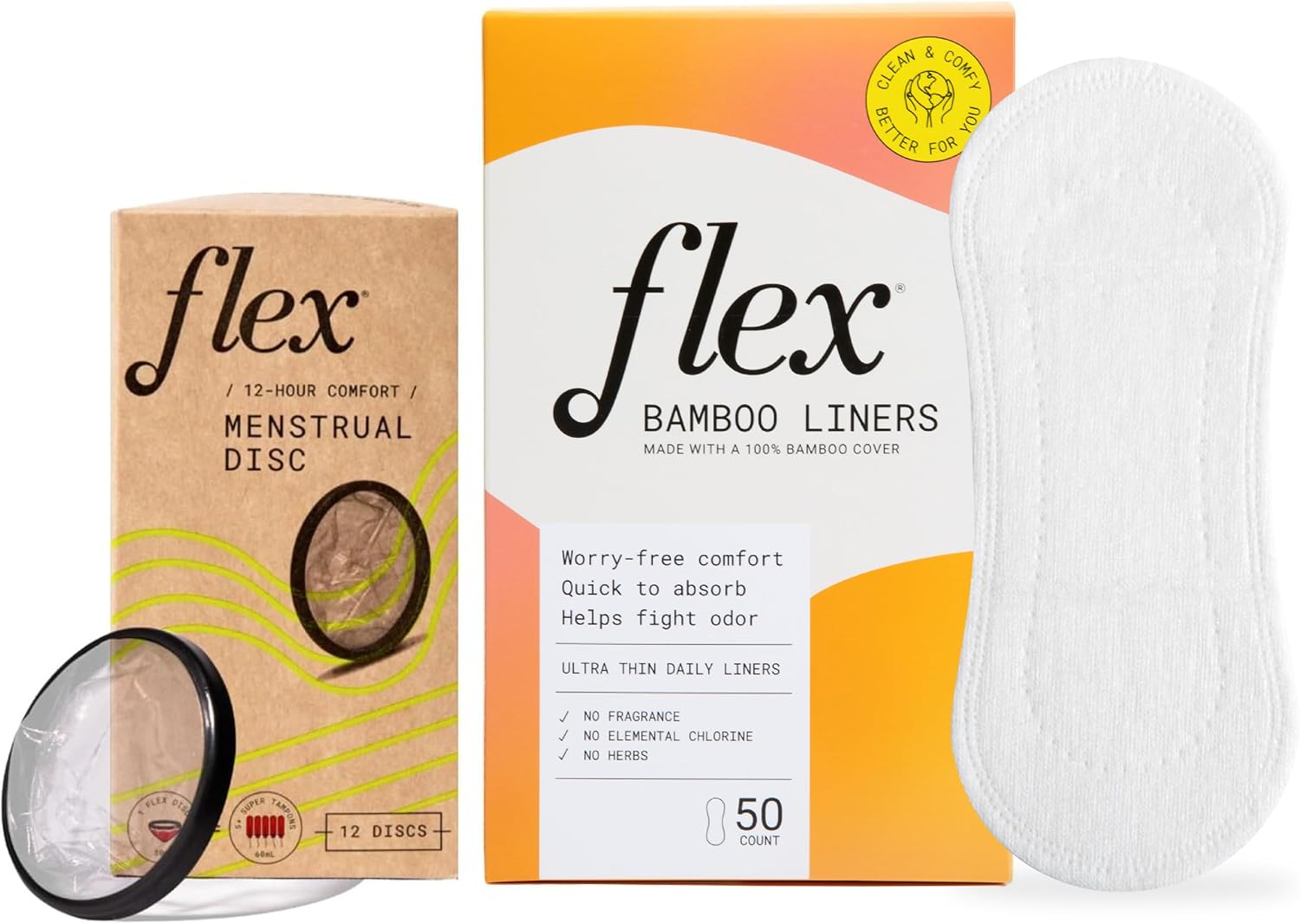 Amazon.com: FLEX Bamboo Panty Liners (50 Count) and Flex Menstrual ...