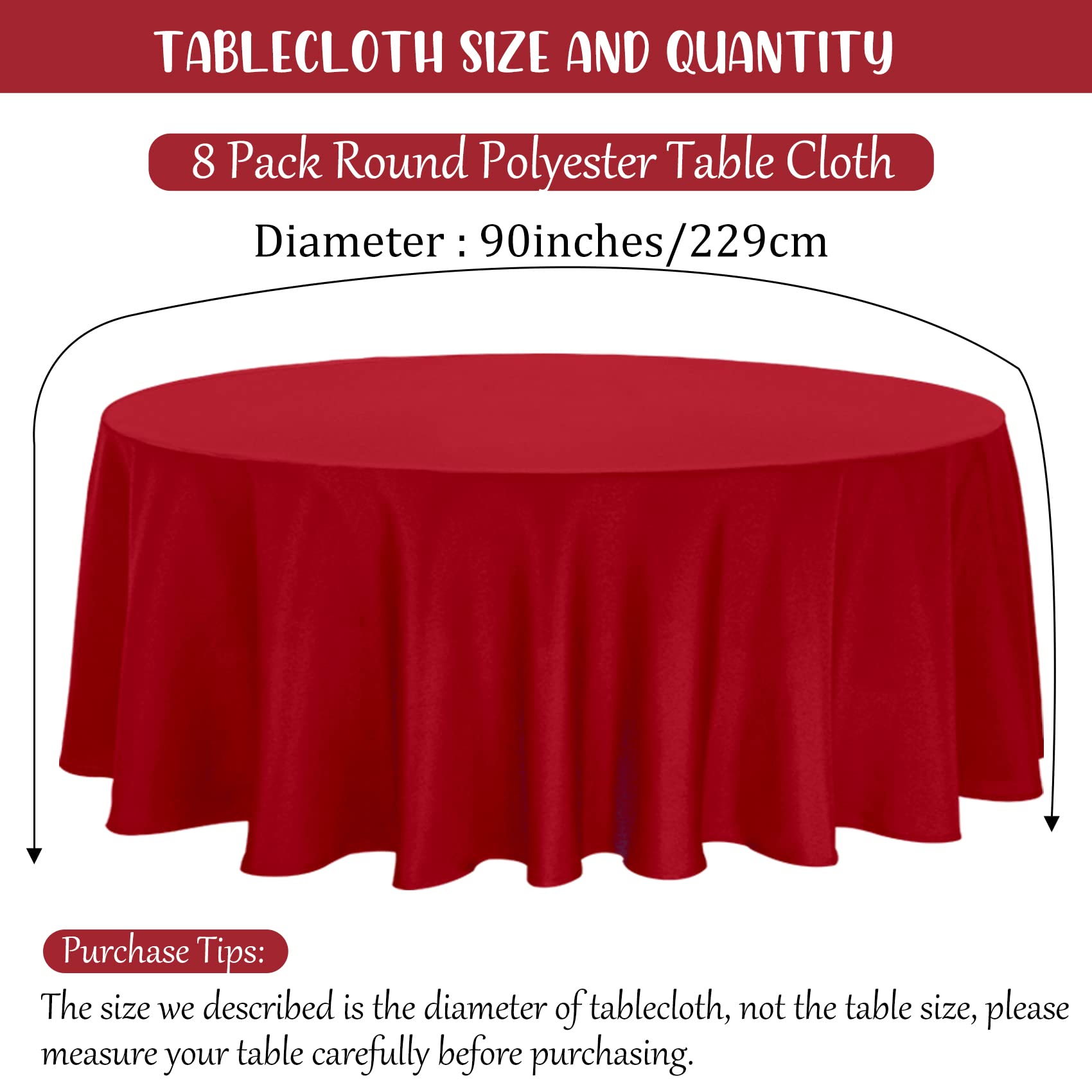 8 Pack Thick Premium Round Tablecloth 90 Inch Red Round Table Covers ...