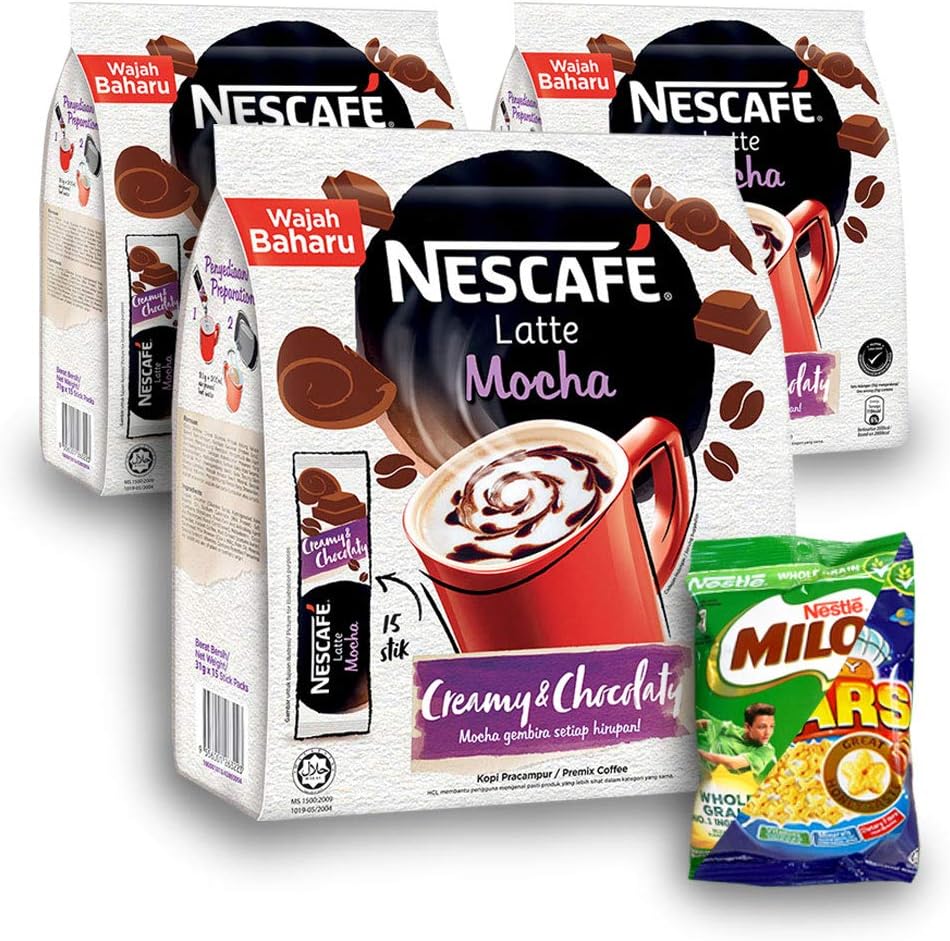 Amazon.com: Nescafe 3 in 1 MOCHA Coffee Latte (3 Packs) and 1 x Nestle ...