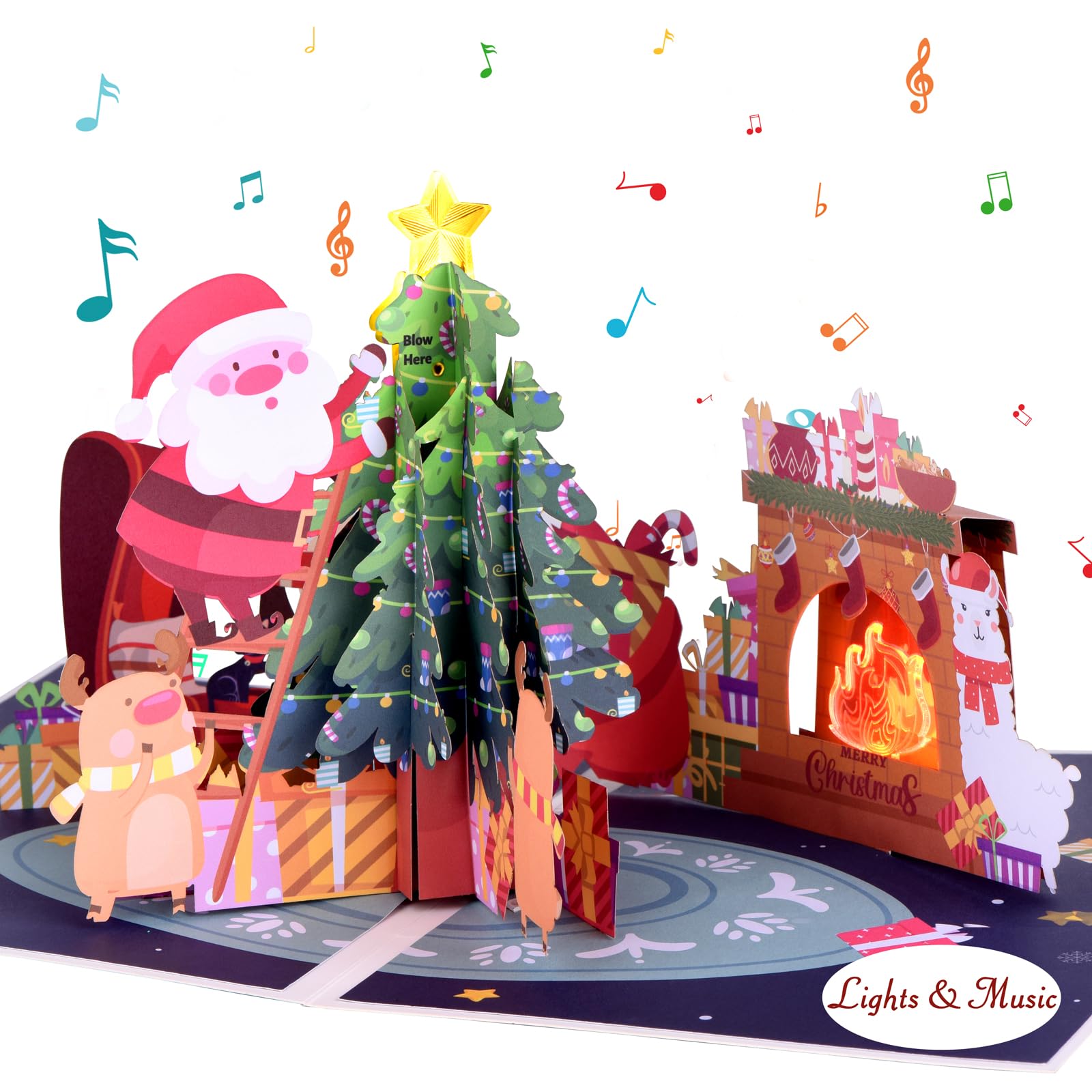 Christmas Card, Musical Christmas Card w Light for Kids, 3D Pop-up ...
