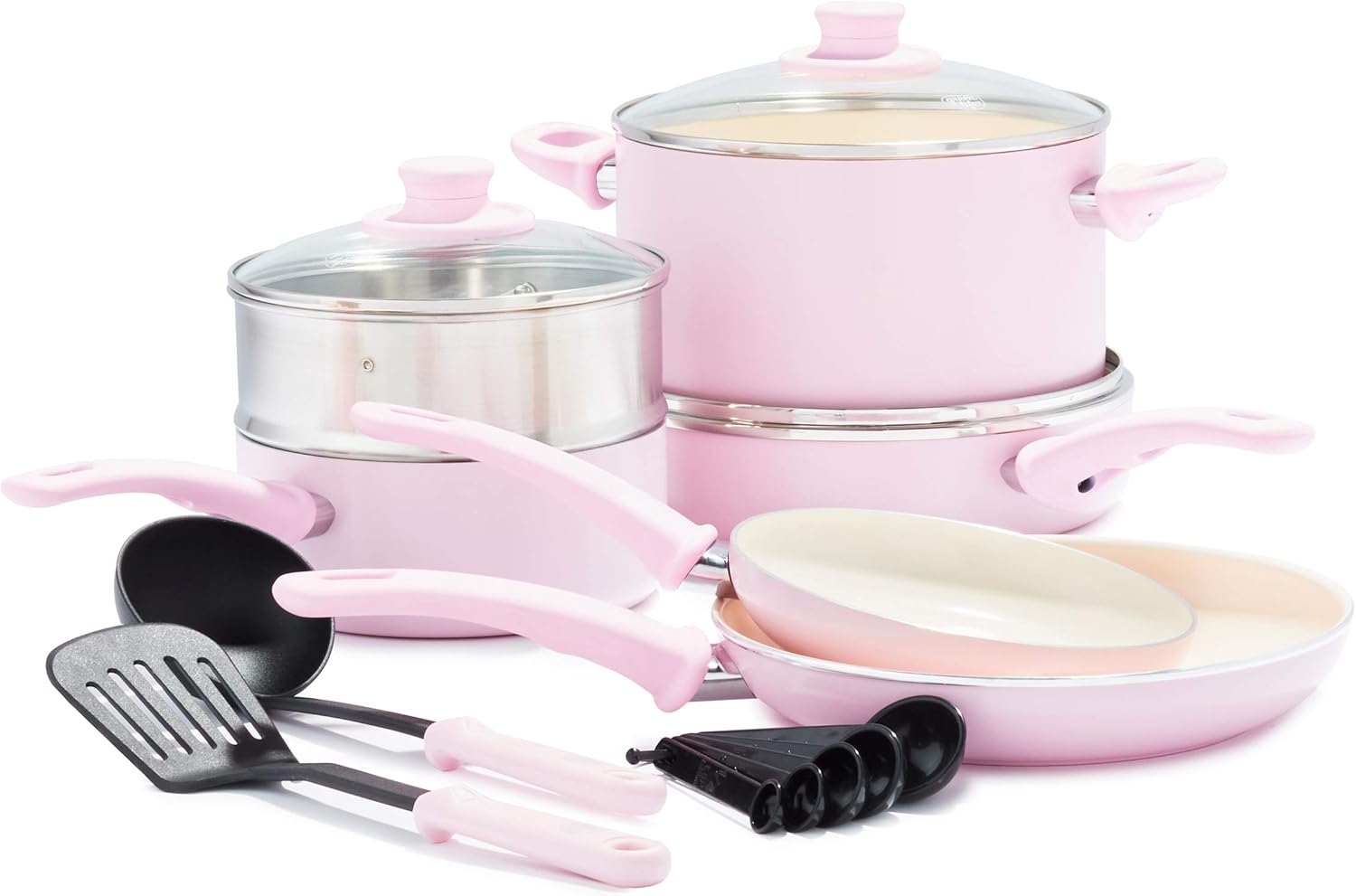 GreenLife Soft Grip Healthy Ceramic Nonstick Pink Cookware Pots and ...