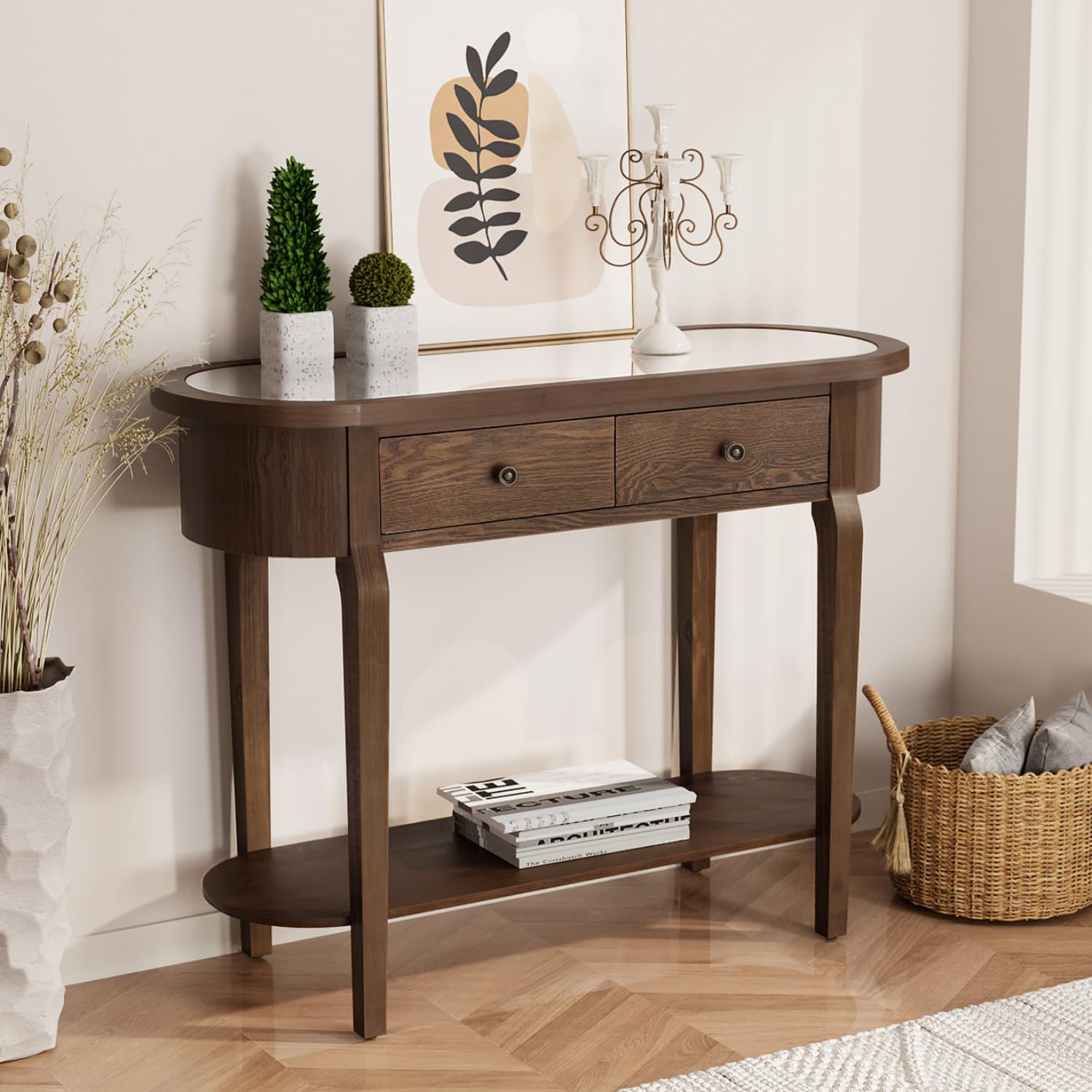 Amazon.com: Solid Wood Console Entry Table with 2 Drawers, Hallway ...
