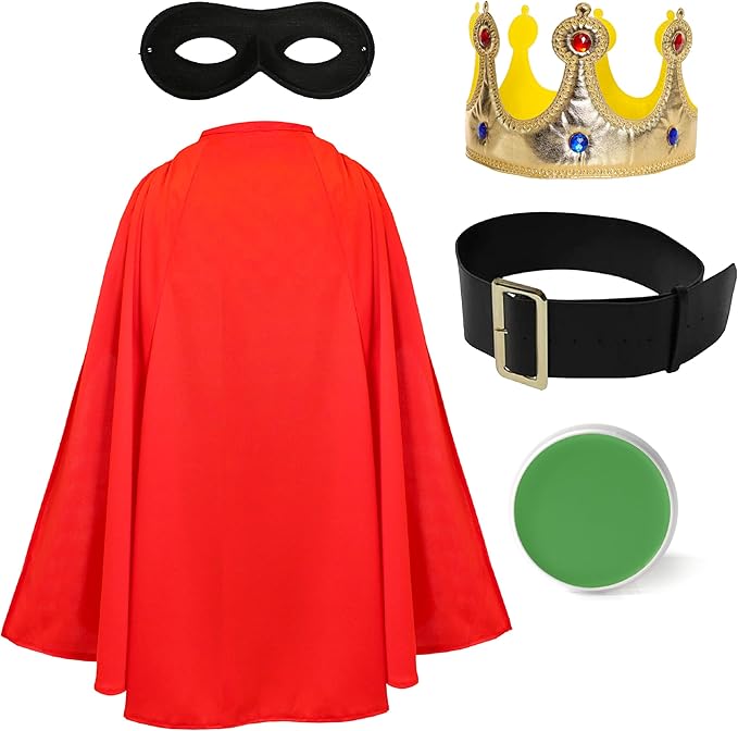 Child's Bad Pea Costume Set - Red Cape + Black Eye Mask + Green ...