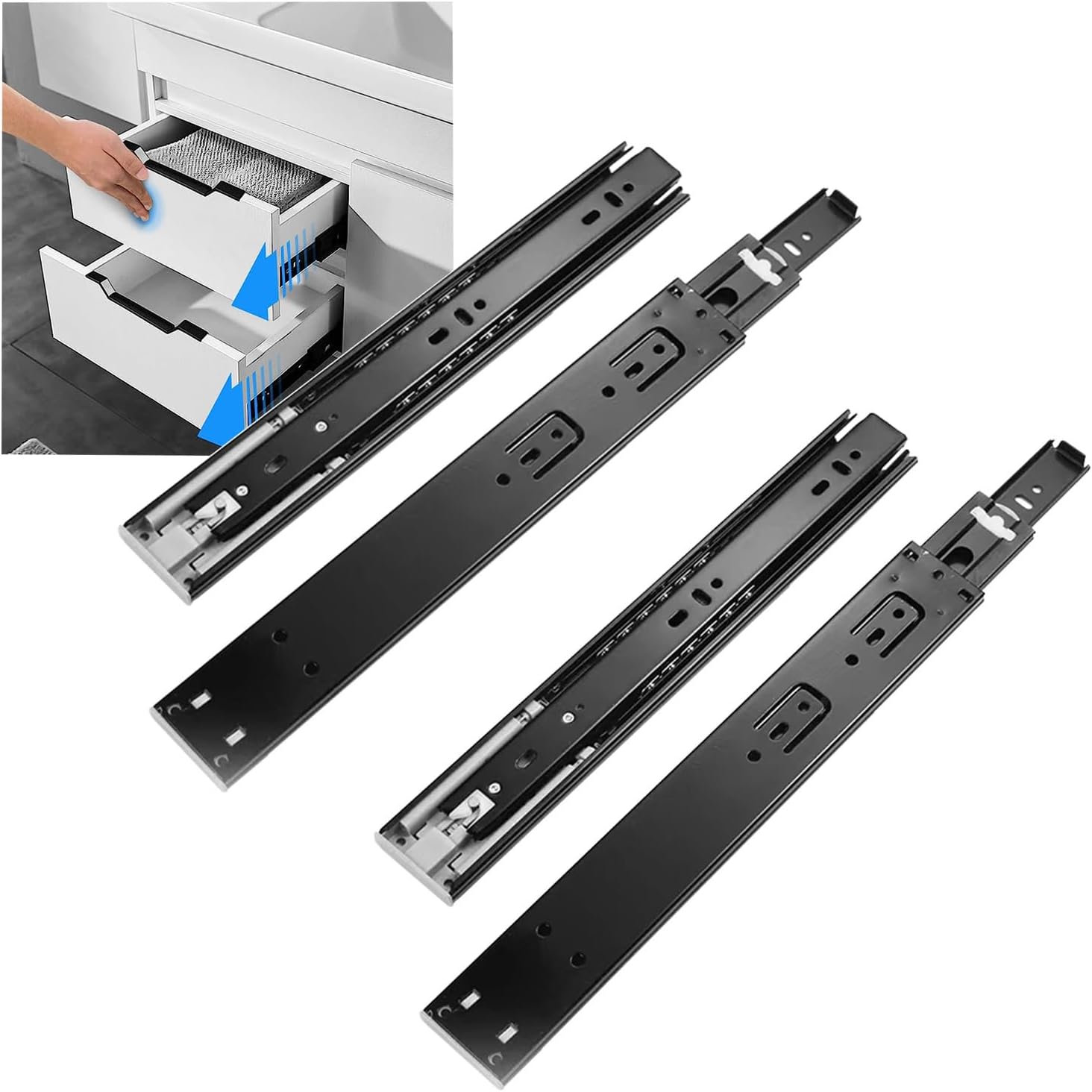 2 Pairs(4pcs) Push to Open Drawer Runner,14" Full Extension Cabinet ...