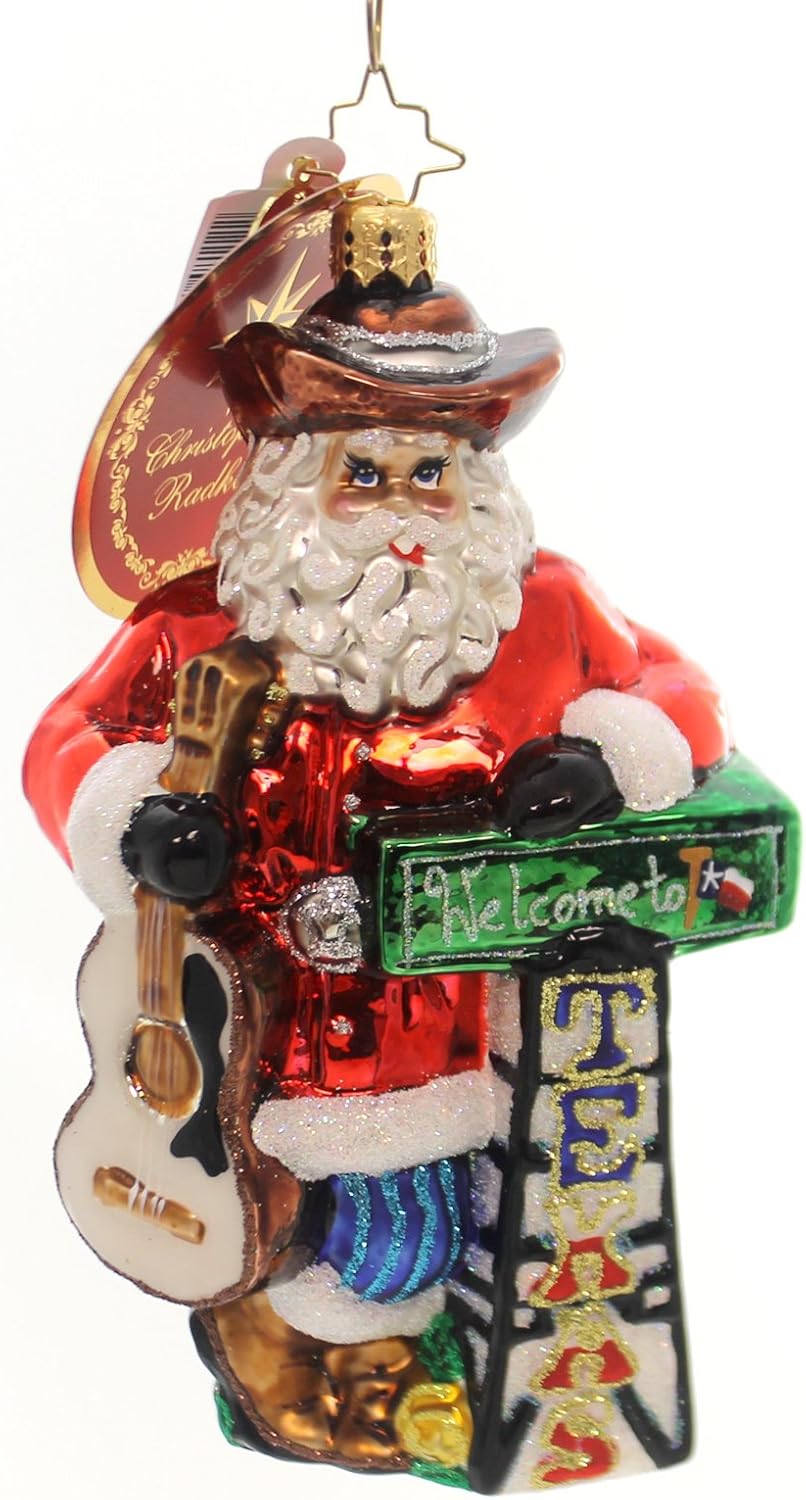 Amazon.com: Christopher Radko Howdy Y'all Texas Themed Santa Glass ...
