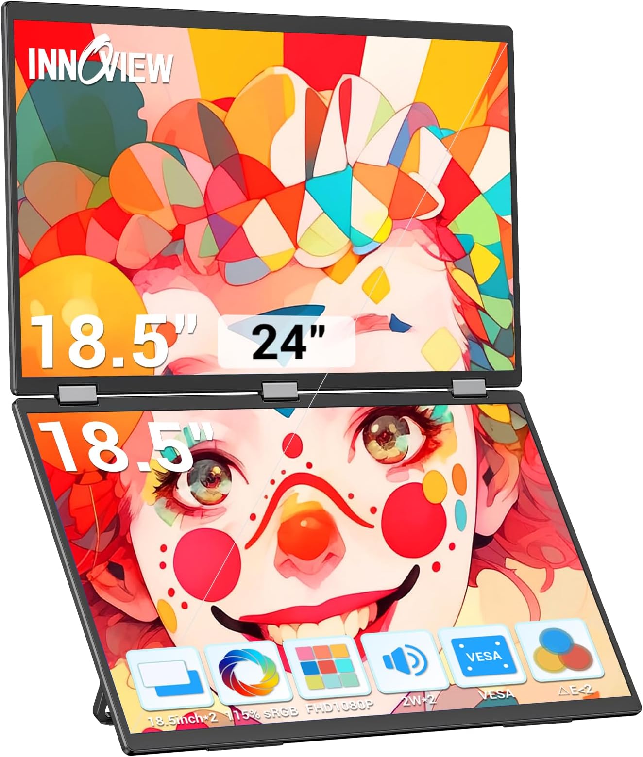 InnoView Laptop Screen Extender 18.5" Dual Monitors Stacked Folding ...