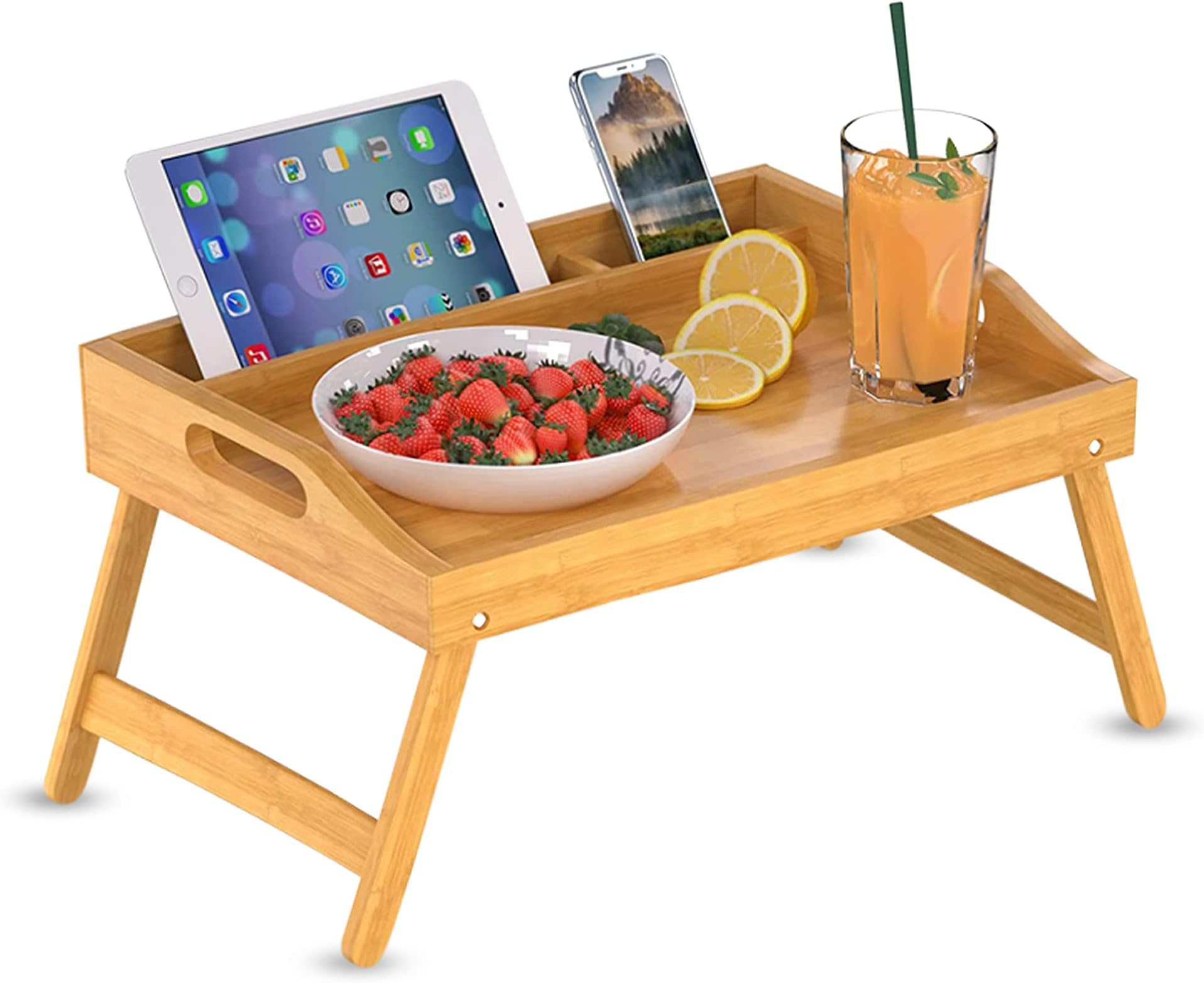 Amazon.com - PANDAWOOD Wooden Bed Tray Table with Folding Legs - 100% ...