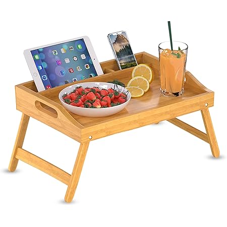 Amazon.com - Bamboo Bed Tray Table with Handles and Folding Legs ...
