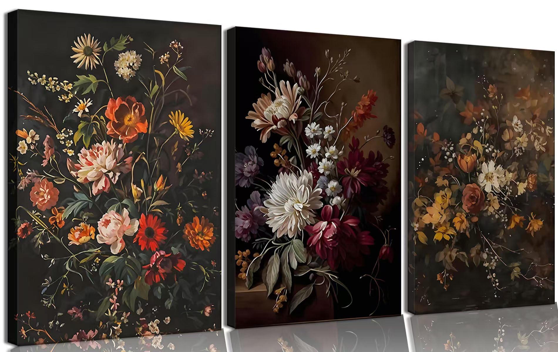 Amazon.com: Framed 3Pcs Dark Floral Canvas Wall Art Set Dark Academia ...