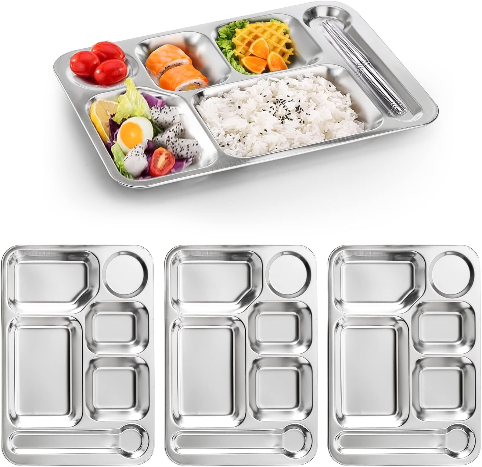 Amazon.com | Tebery 3 Pack Stainless Steel Rectangular Divided Plates ...