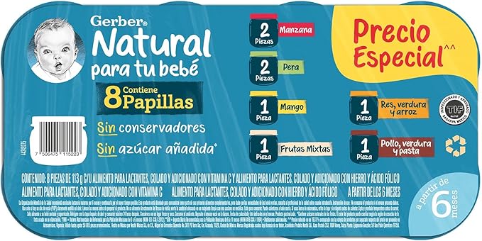 Gerber Papilla Etapa 2 Variedad de Sabores, A Partir de 6 Meses, Colado ...