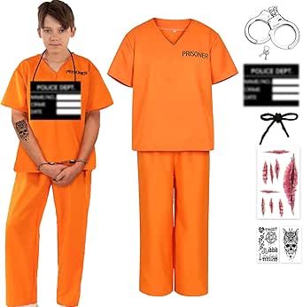 Amazon.com: AGGOIMIKOT Kids Prisoner Costume - Orange Inmate Outfit ...