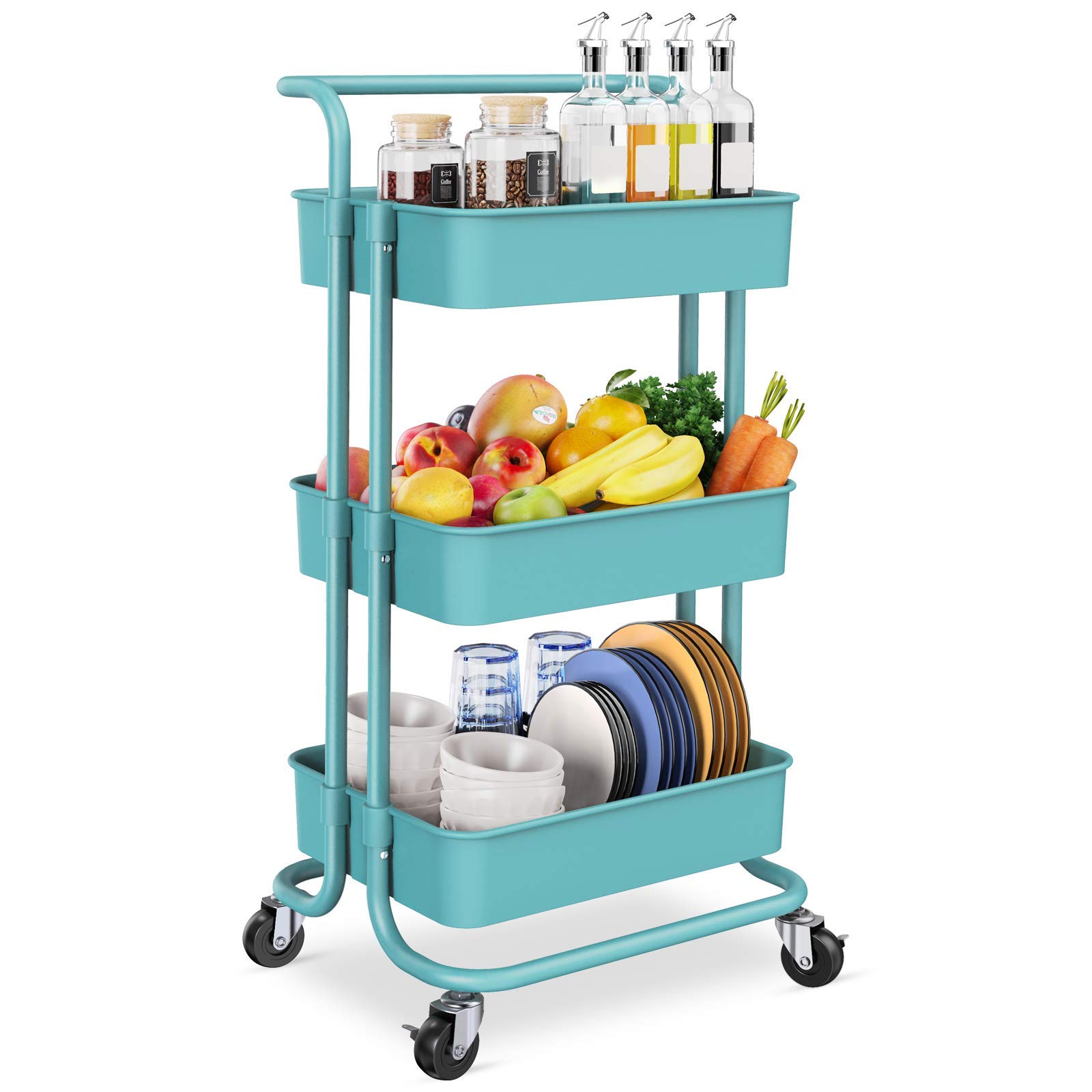 Buy Homemaxs 3 Tier Rolling Utility Cart, Kitchen Cart Storage Shelves ...