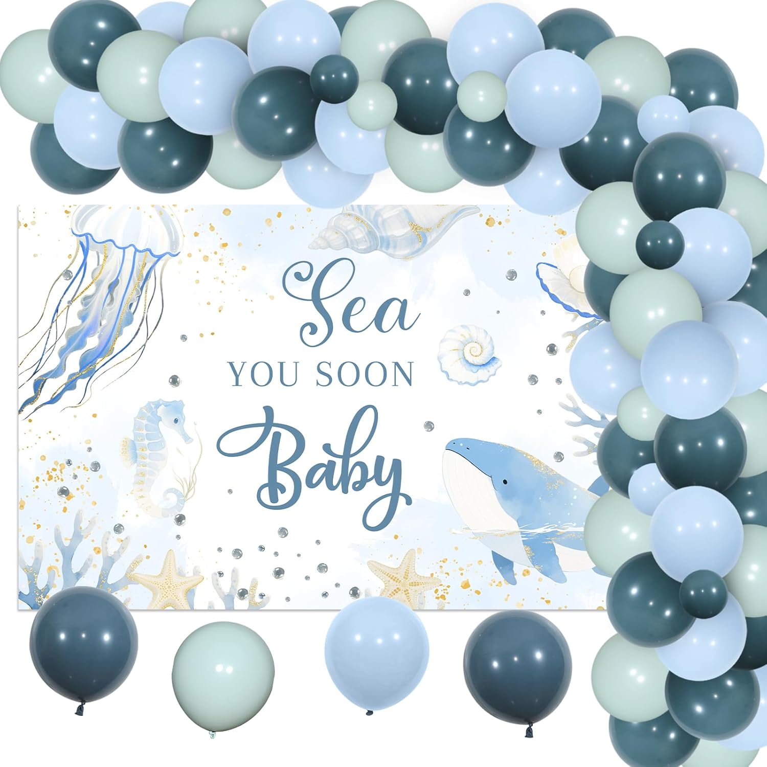 Amazon.com: Sea You Soon Baby Shower Decorations Blue Whale Seahorse ...