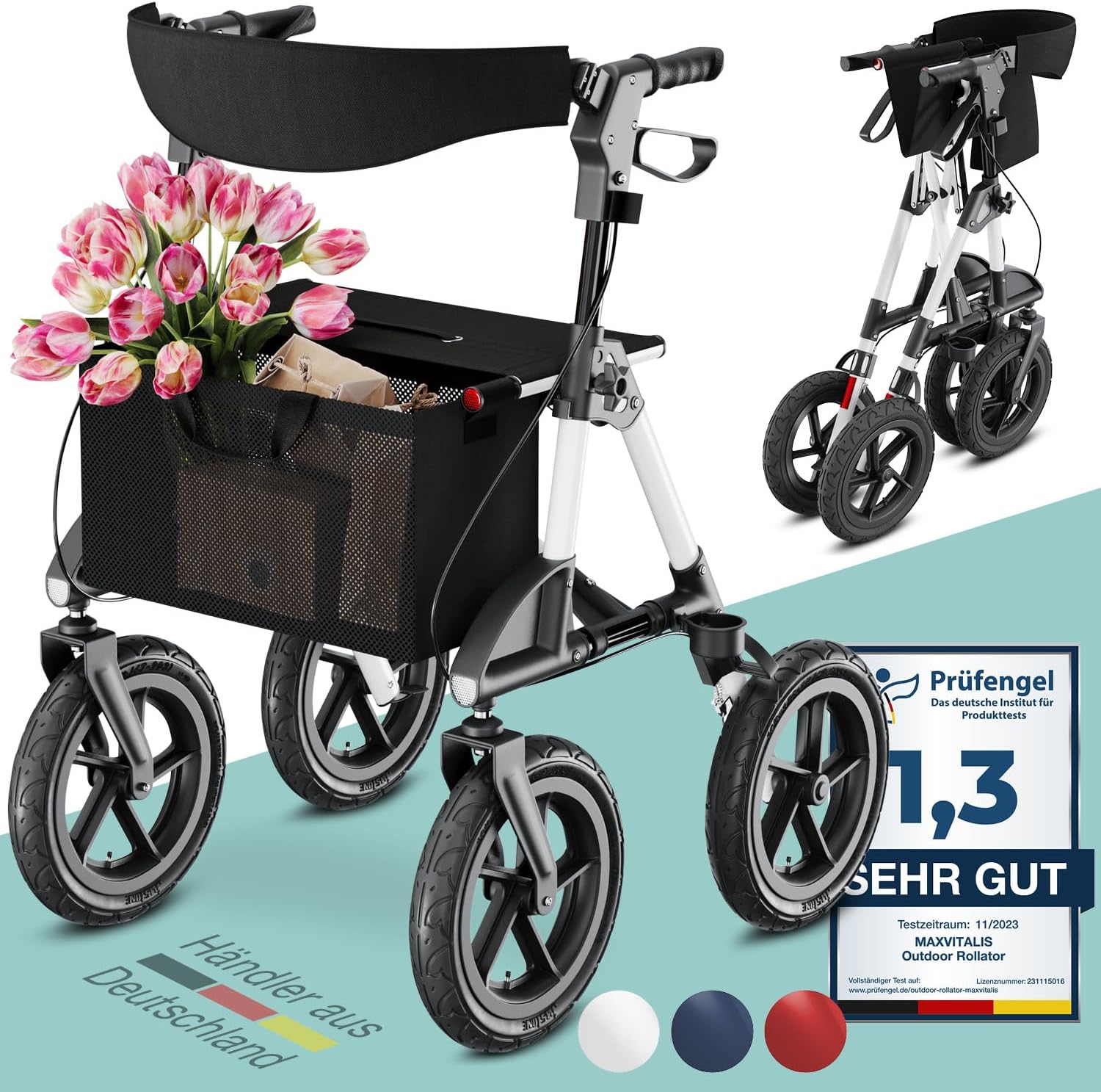 maxVitalis Rollator faltbar und leicht mit Sitz, Outdoor Rollator mit ...