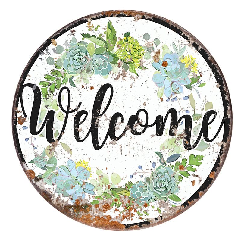 Amazon.com: Vintage Style Round Tin Sign Welcome Sign - Aluminum ...