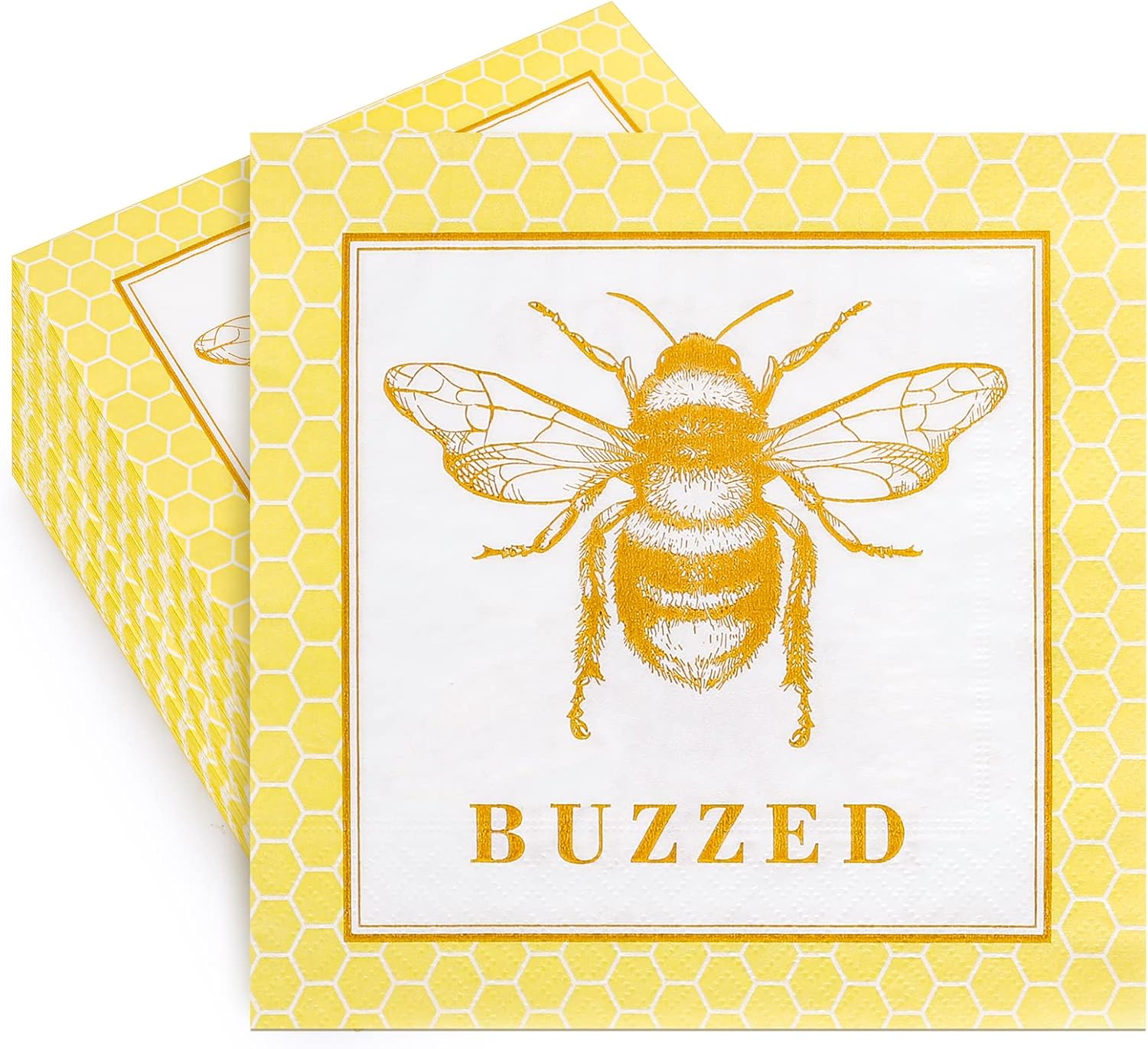 Amazon.com: Whaline Bee Paper Napkins 6.5 x 6.5 Inch Buzzed Bumblebee ...