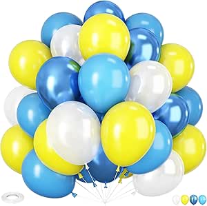 Amazon.com: Yellow Blue Balloon, 60 PCS 12 Inch Sponge Theme Balloons Metallic Blue Yellow White ...